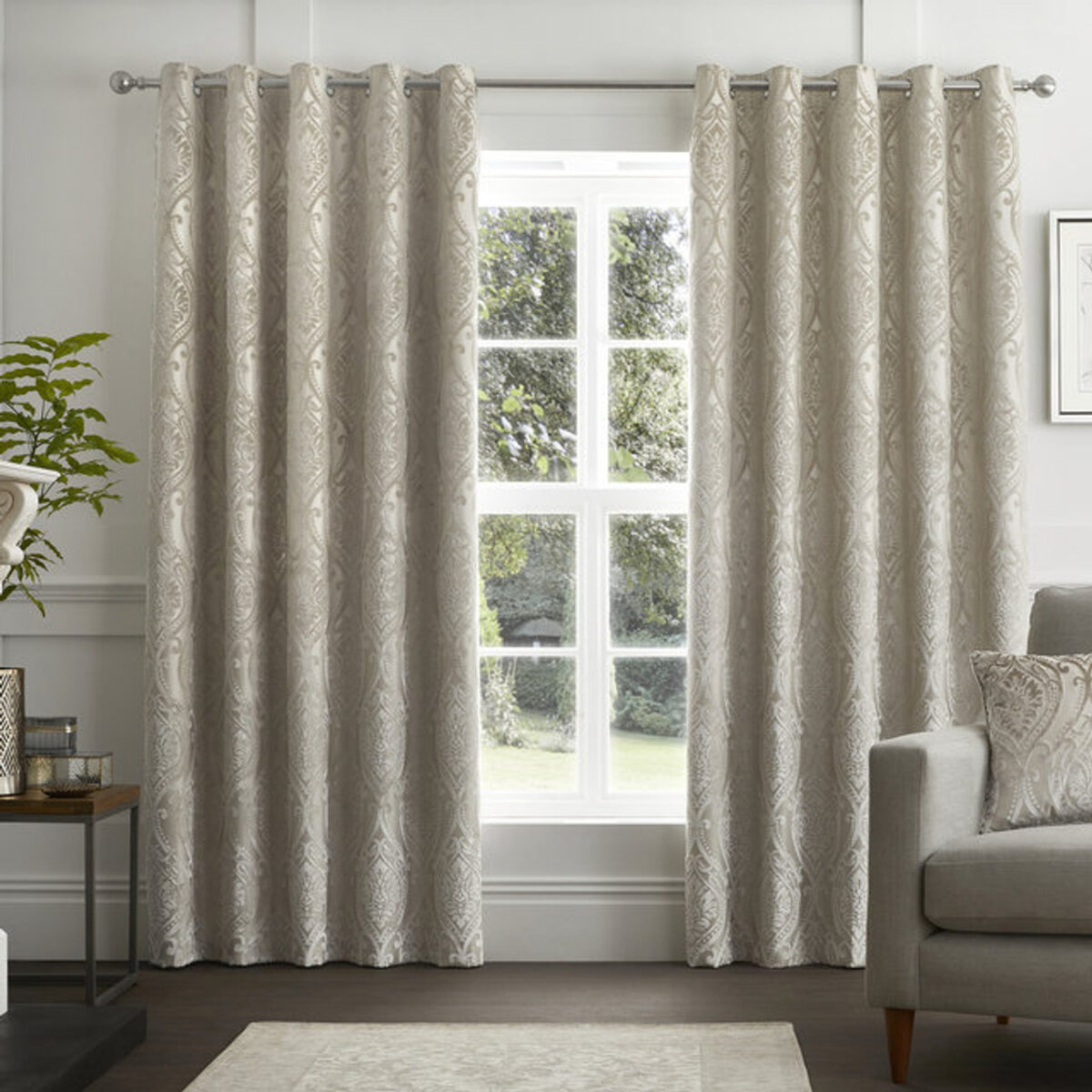 Embossed Damask Jacquard Lined Eyelet Curtain - Chennai Blinds
