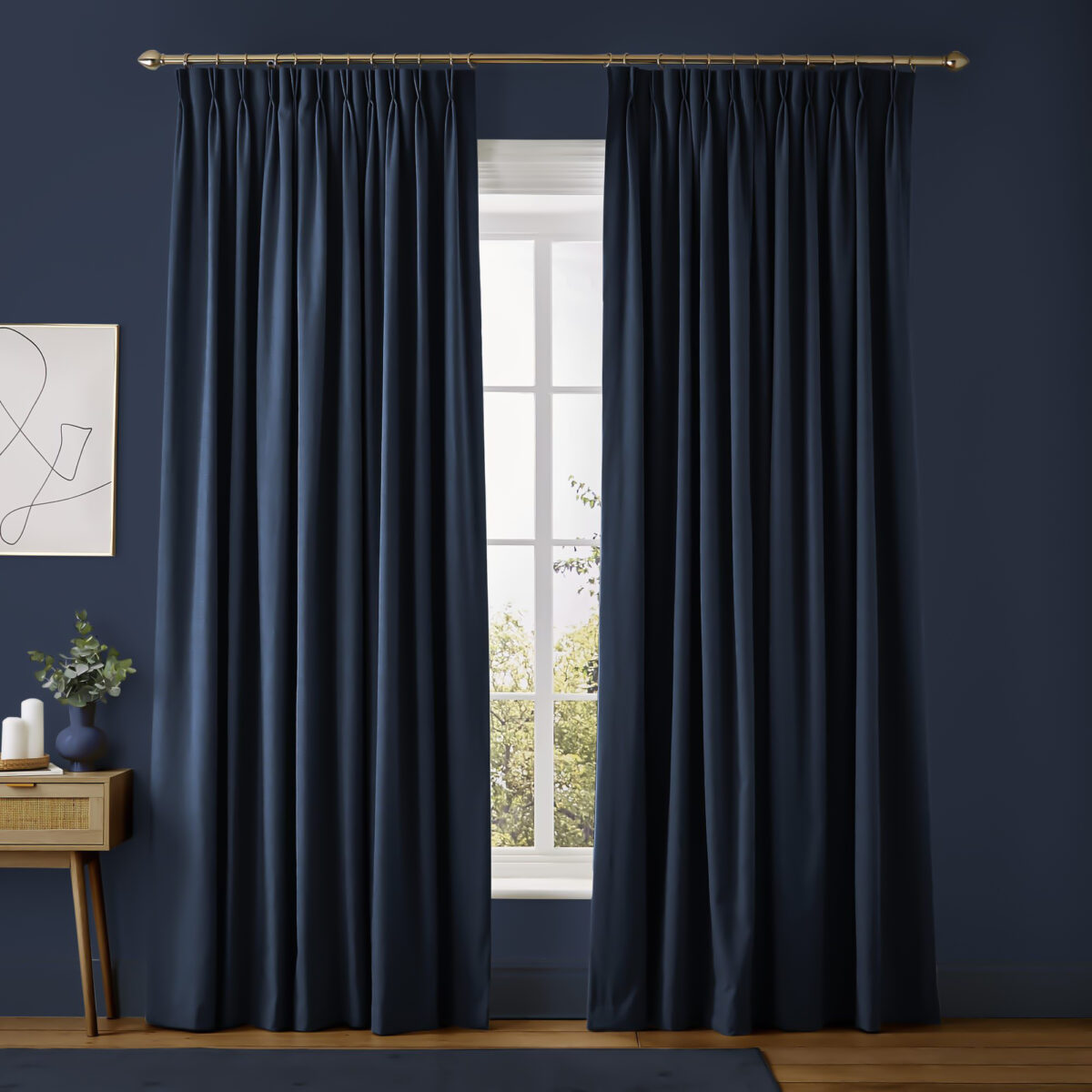 Navy Blue Pleated Curtains - Chennai Blinds
