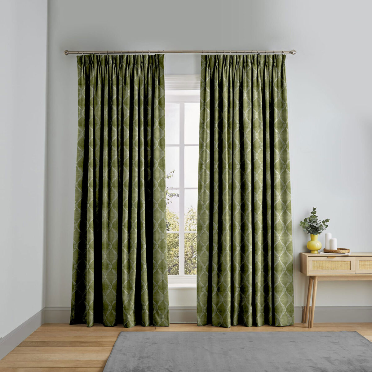 Mega Green Pleated Curtains - Chennai Blinds