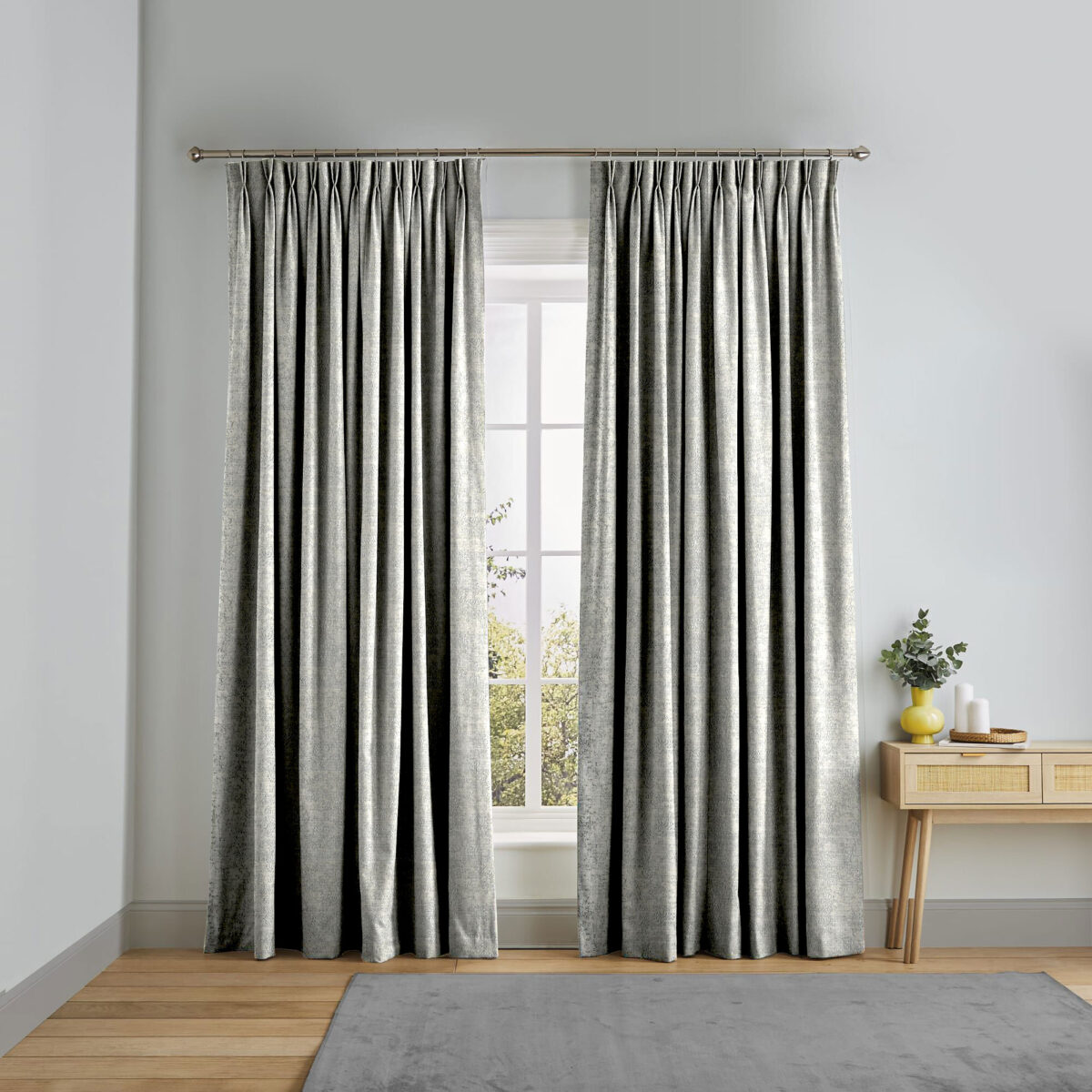 Mega Plain Grey Pleated Curtains - Chennai Blinds